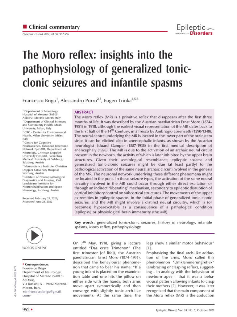 Moro Reflex and Seizure Pathophysiology | PDF | Anatomical Terms Of ...
