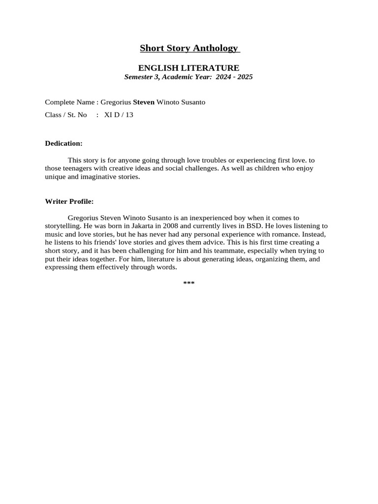 Short Story Dedication and Writer's Profile - Form | PDF