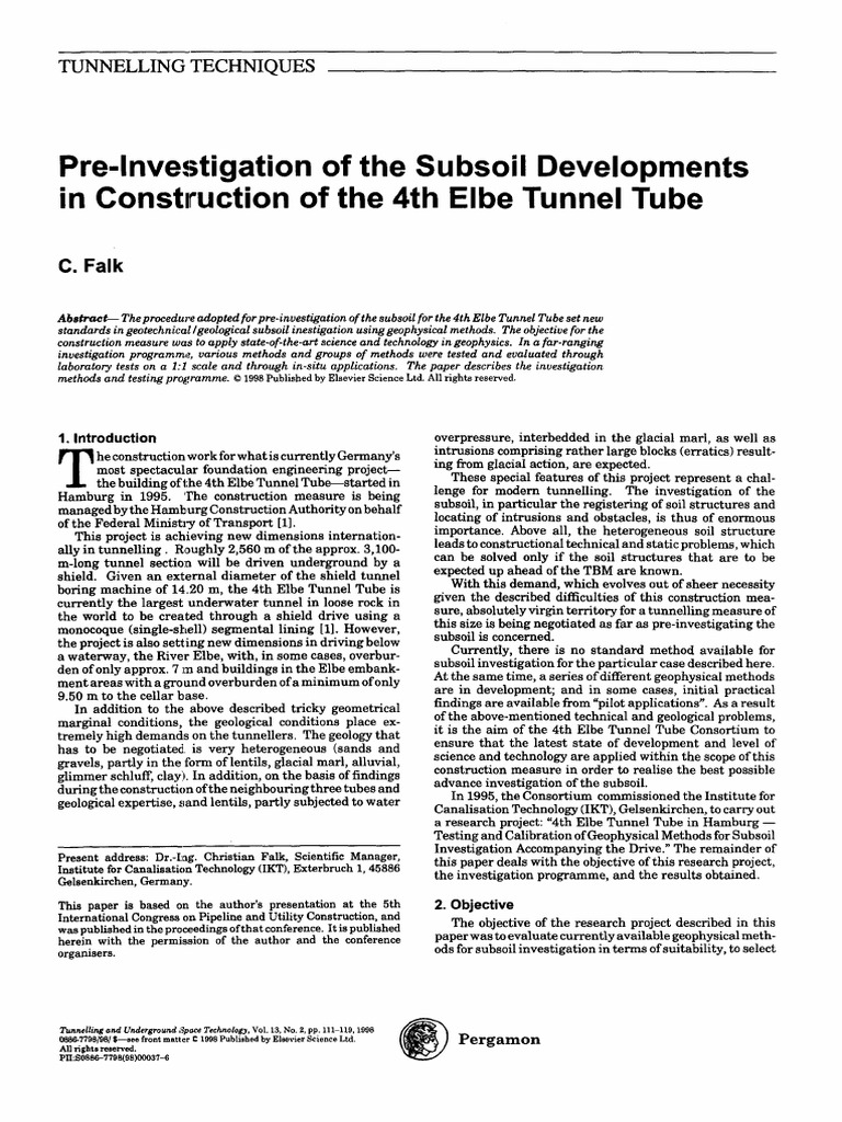 Geophysical Methods for Elbe Tunnel Subsoil Investigation | PDF ...