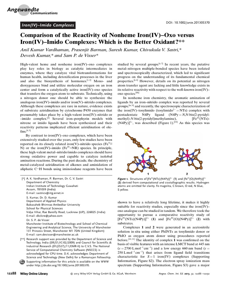 Angew Chem Int Ed - 2013 - Vardhaman - Comparison of The Reactivity of Nonheme Iron IV Oxo ...