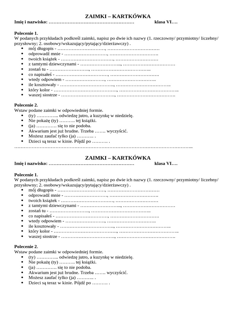ZAIMKI - Kartkówka | PDF