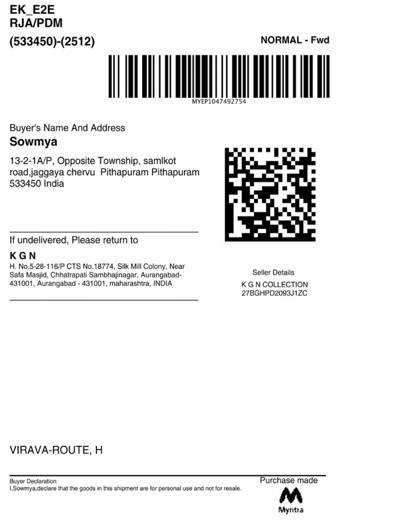 17 Dec Myntra Shipping Label | PDF