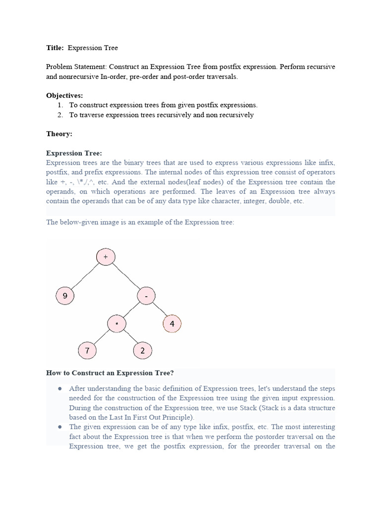 Practical Assigment 6 Expression Tree | PDF | Computer Programming | Algorithms And Data Structures