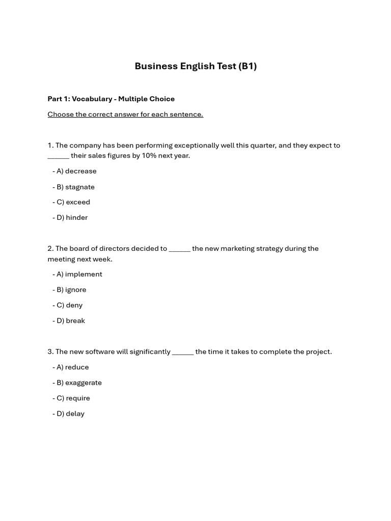 Business English Test B1 | PDF | Innovation | Sustainability
