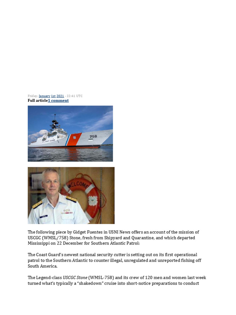 CGC Stone Patrol South Atlantic | PDF | Coast Guard | Water Transport