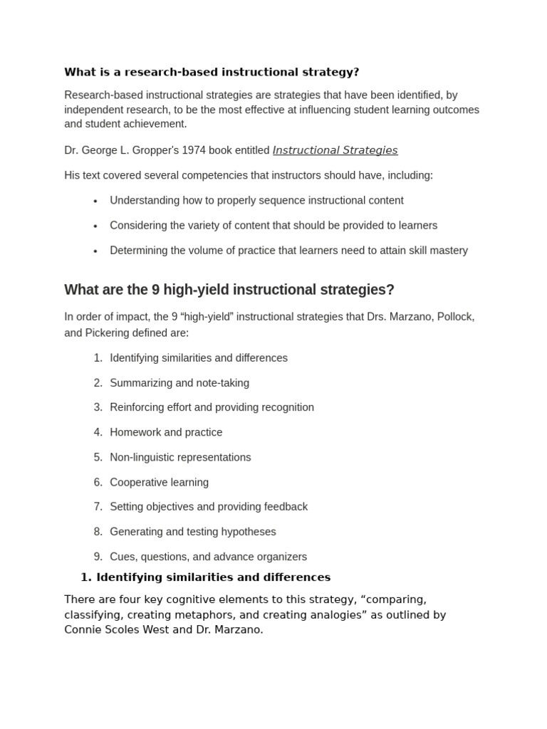 Research-Based Instructional Strategies | PDF | Learning | Behavior ...