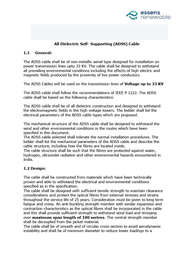 ADSS Cable RFP | PDF | Electrical Components | Electrical Engineering
