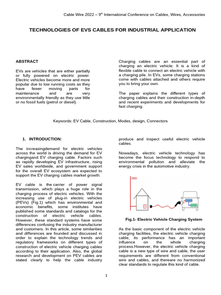 Technologies of EVs Cables For Industrial Application-Final Submitted ...