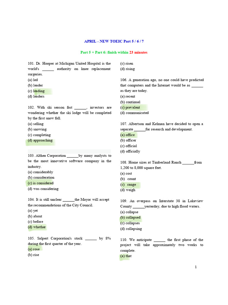 in bài-tập-toeic-part-5-6-7 | PDF