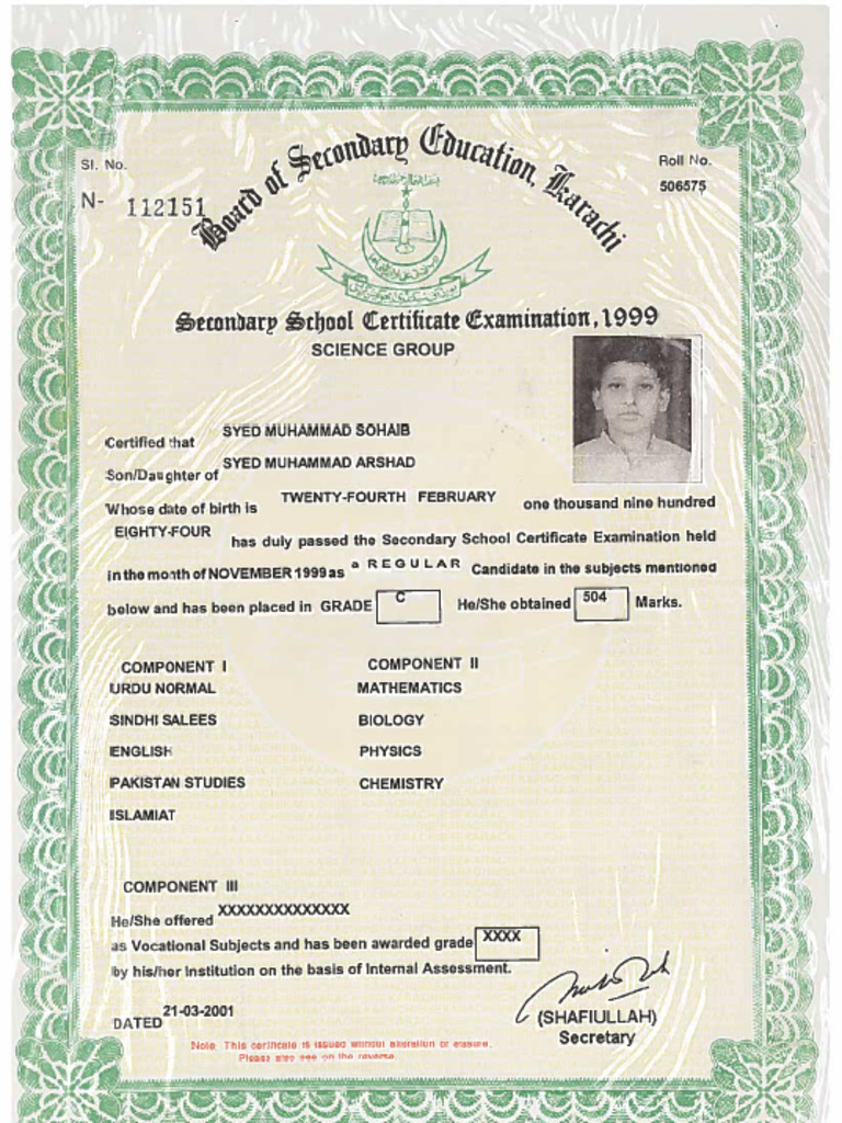 Matric Certificate | PDF