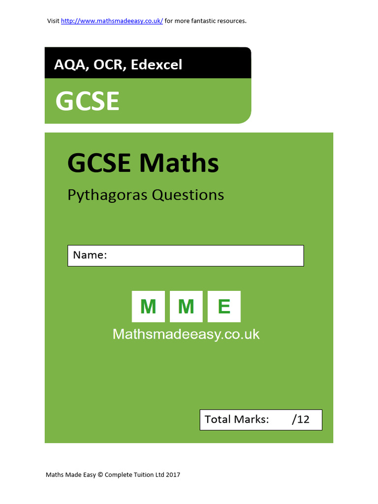 GCSE Maths Revision Pythagoras Questions | PDF