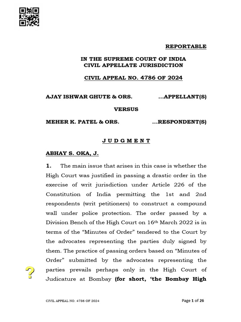 Ajay Ishwar Ghute & Ors. v. Meher K. Patel & Ors. | PDF | Certiorari ...