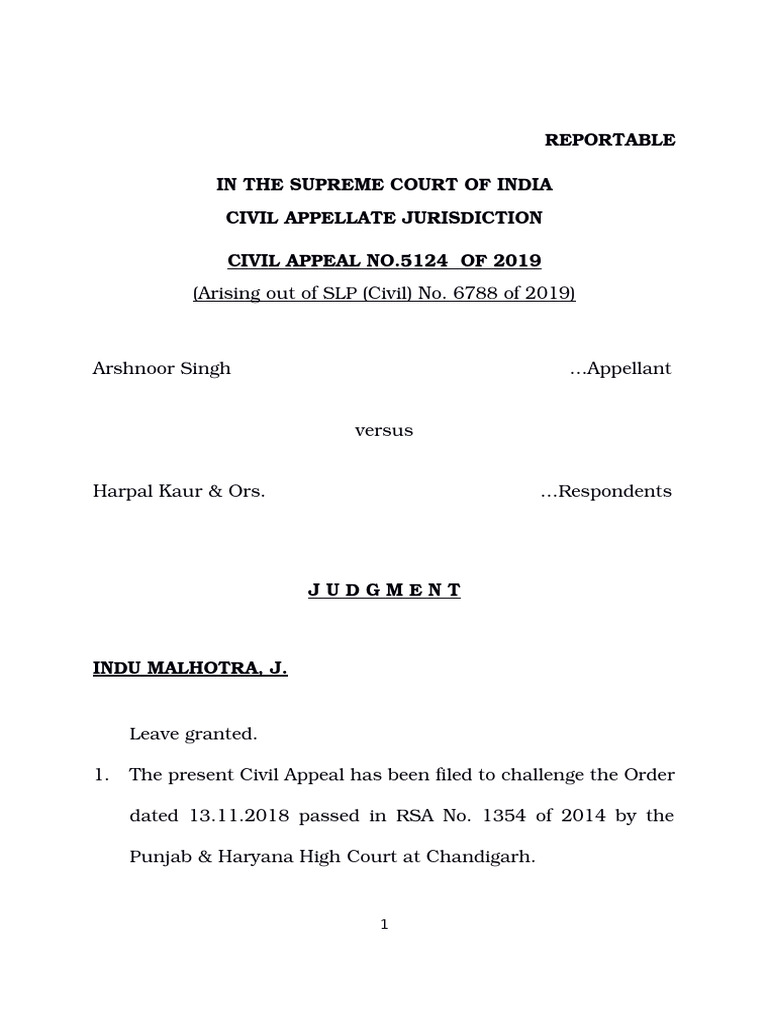 Arshnoor Singh Vs Harpal Kaur and Others | PDF | Lawsuit | Appeal