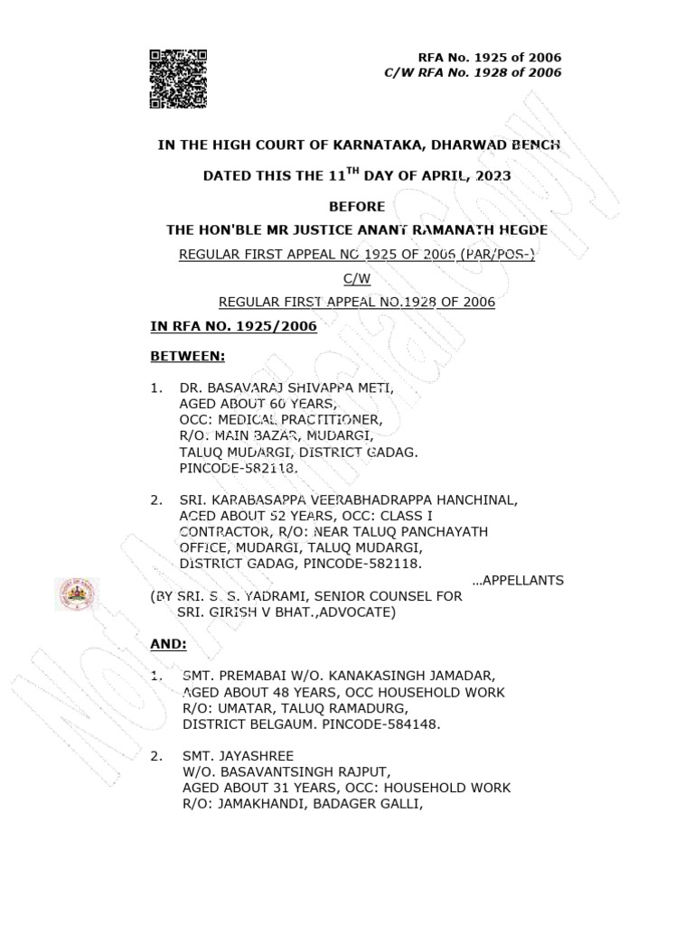 Basavaraj Shivappa Meti and Others vs Premabai and Others. | PDF ...