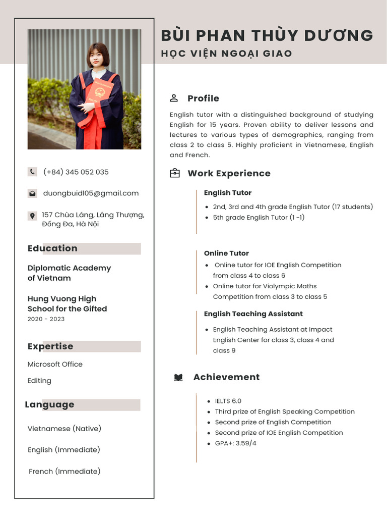 BÙI PHAN THÙY DƯƠNG - CV | PDF