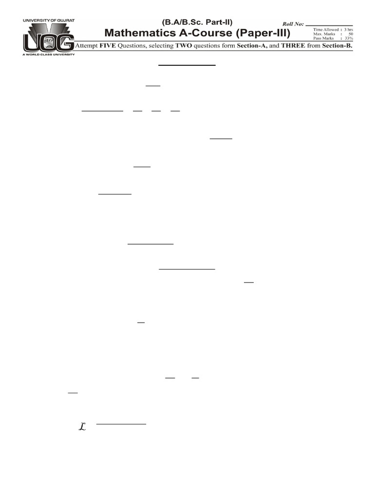 A2013 Uog Math A Paper I | PDF | Limit (Mathematics) | Equations