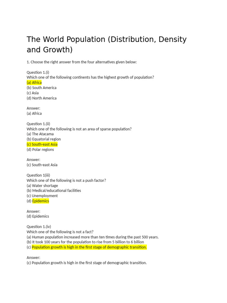 Chap2 - The World Population (Distribution, Density and Growth) | PDF ...