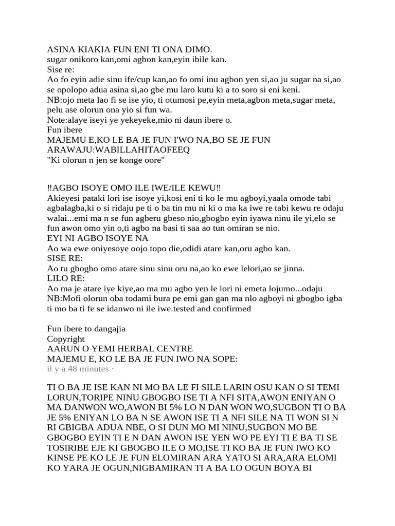 Asina Kiakia Fun Eni Ti Ona Dimo. | PDF