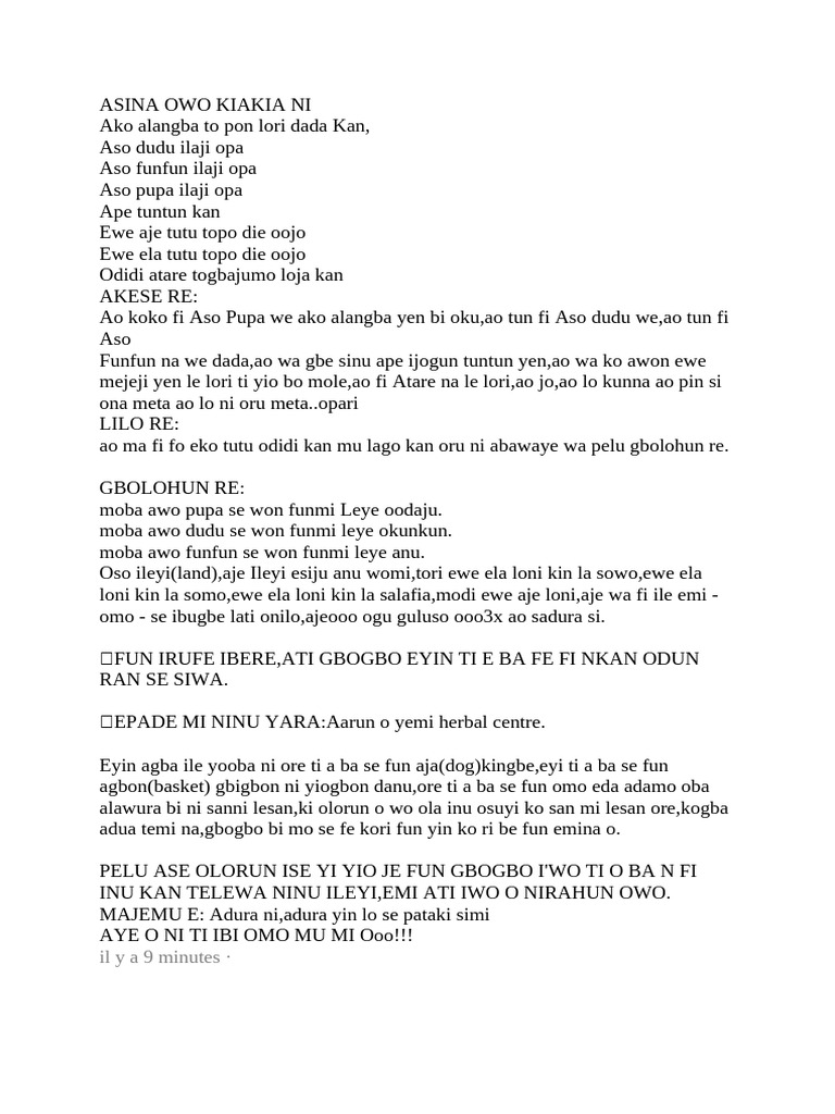 Asina Owo Kiakia Ni | PDF