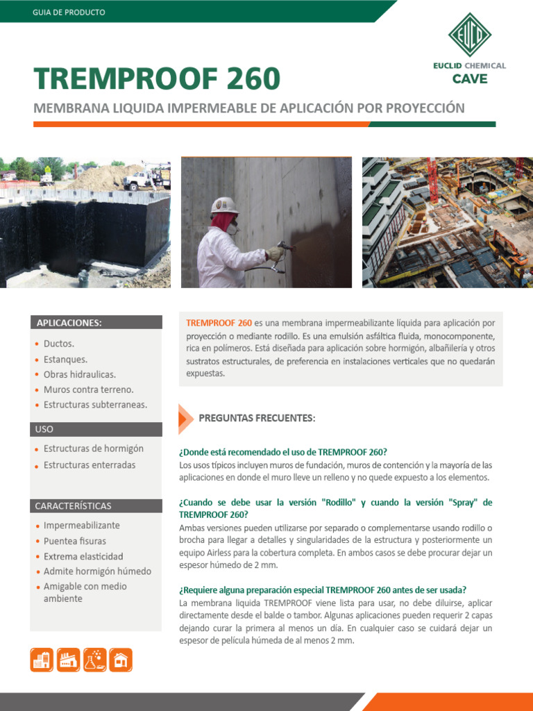 Guia de Producto Tremproof 260 | PDF | Hormigón | Ingeniería de Edificación