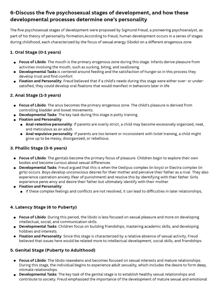 Freud's Five Psychosexual Stages Explained | PDF | Psychology | Freud ...