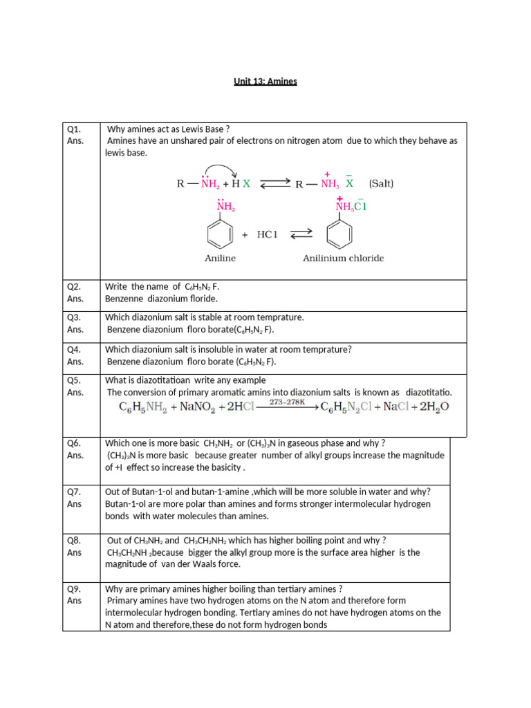 Reasoning Questions Chapter 13 Amines | PDF | Amine | Organic Chemistry