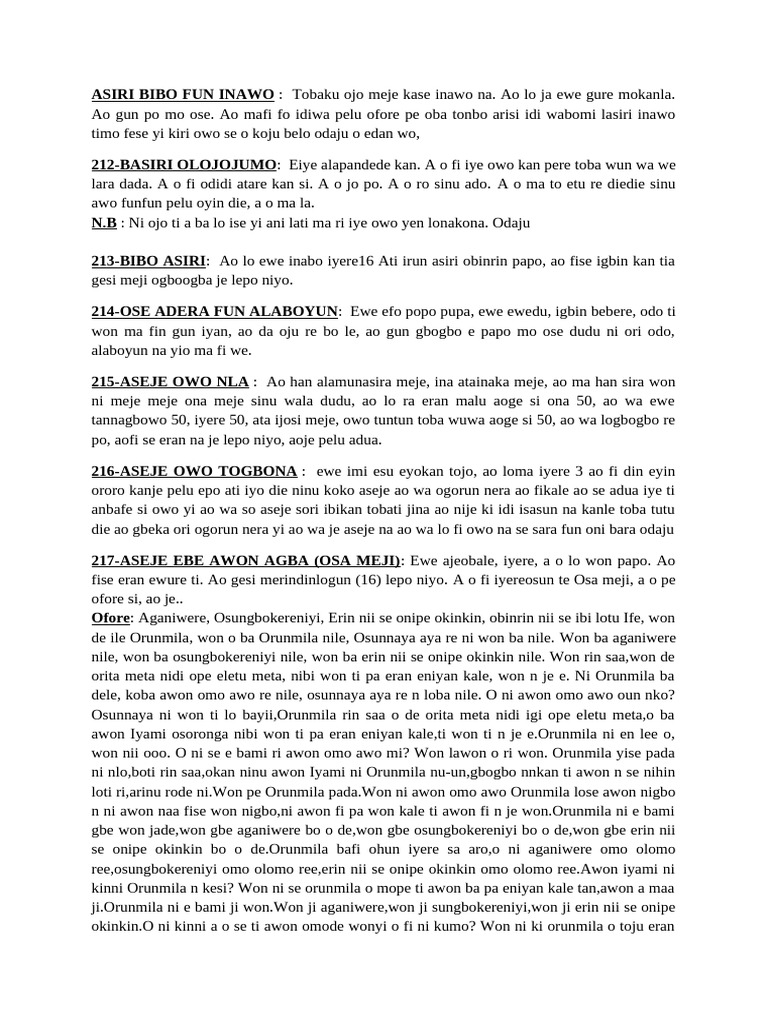 Asiri Bibo Fun Inawo | PDF