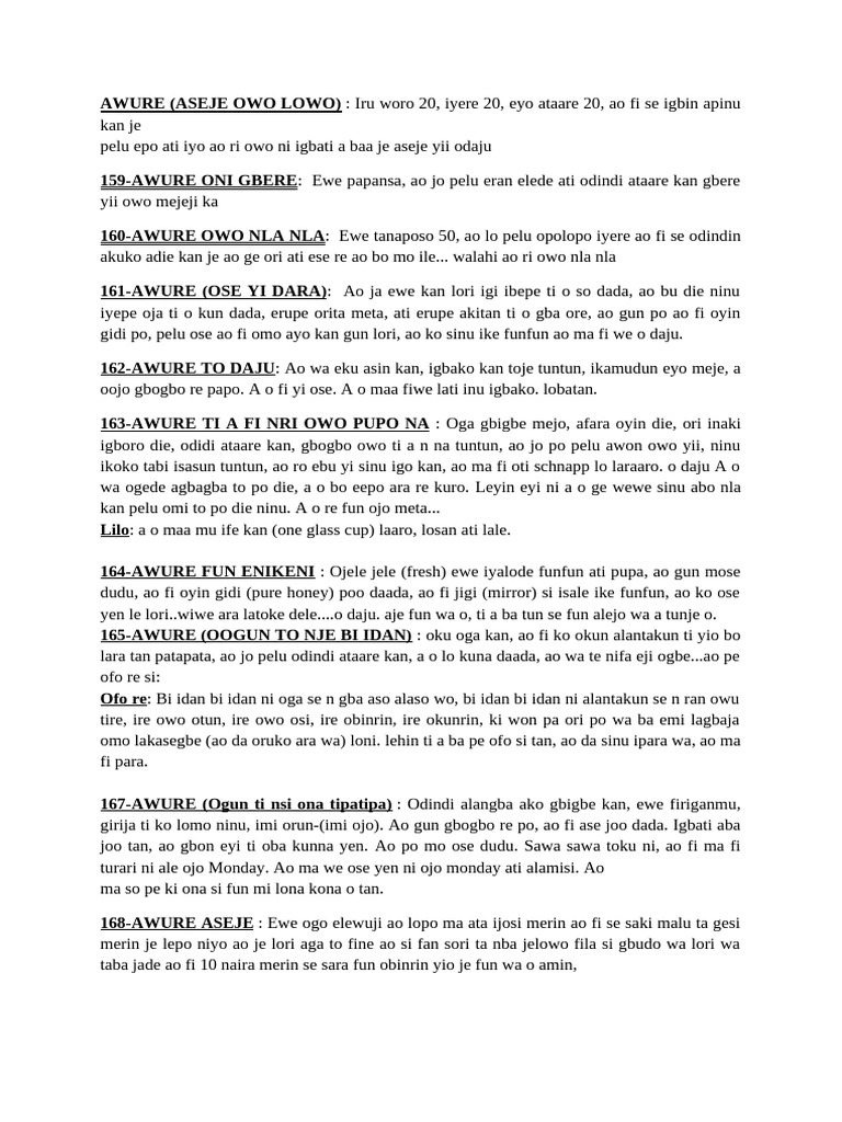 Awure (Aseje Owo Lowo) | PDF