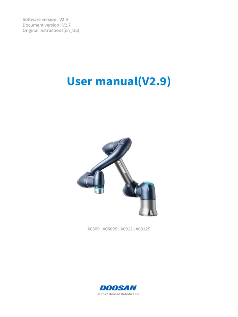 Doosan Robotics User Manual V2.9 v2.7 en (A-Series) | PDF | Robot | Robotics