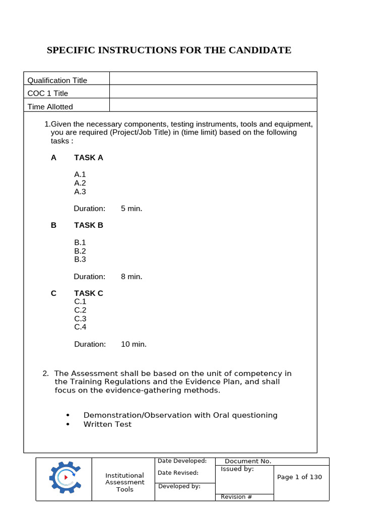 Task Sheet 1.4-5 On Construct Performance Test (Template) | PDF