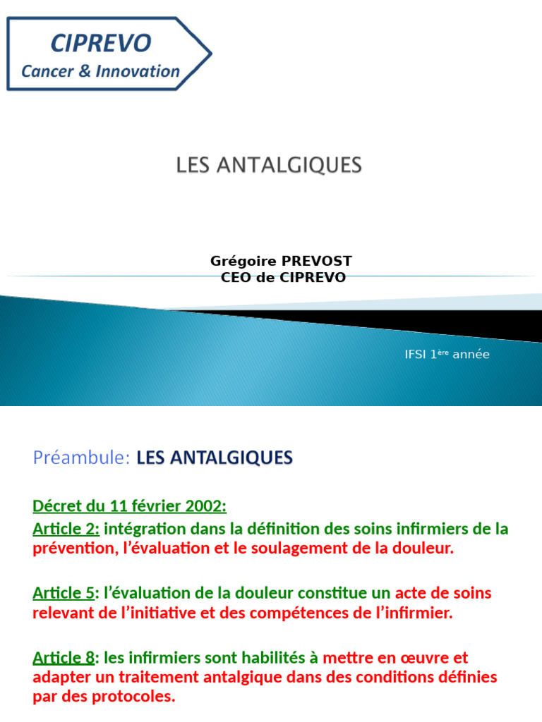 Prise en charge de la douleur en soins infirmiers | PDF | Morphine ...