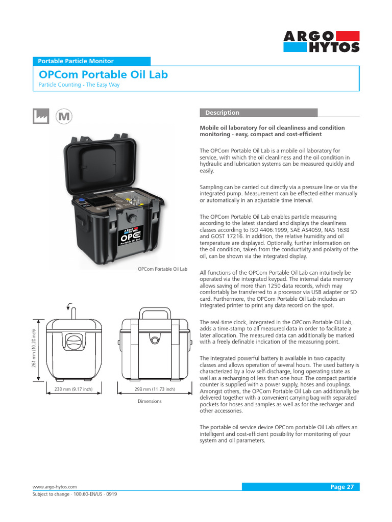 Datasheet OPCom Portable Oil Lab 10060 en US | PDF | Humidity | Materials
