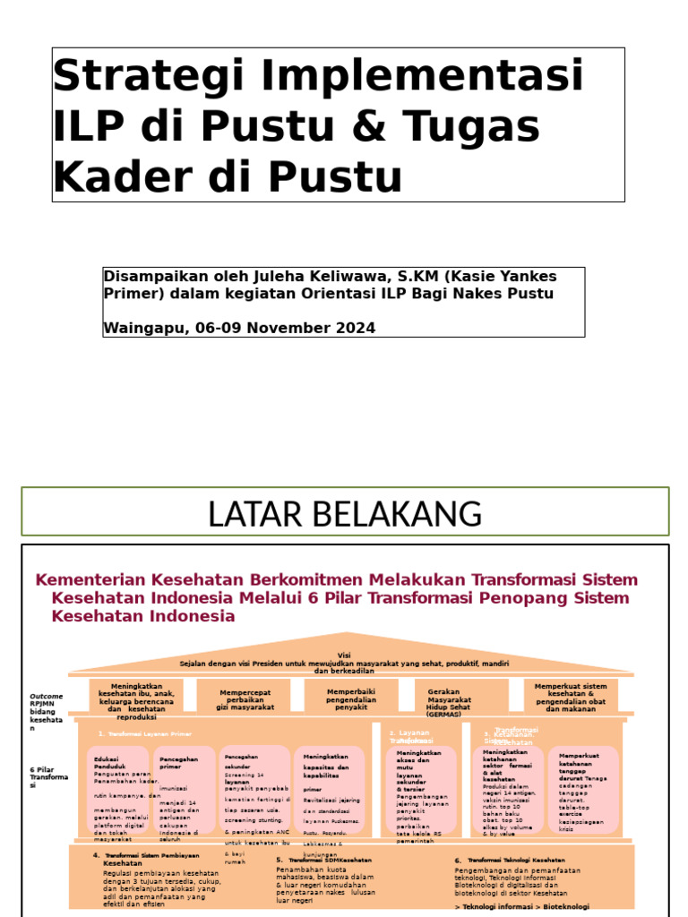 Strategi Implementasi ILP Di Pustu & Tugas Kader Di Pustu | PDF