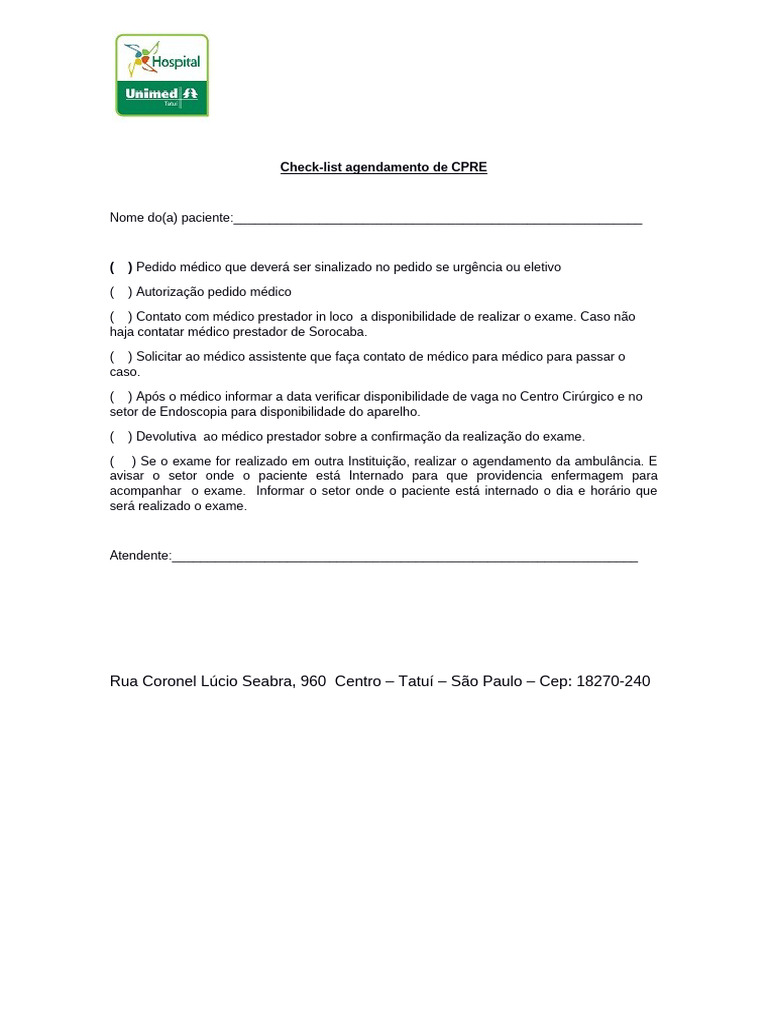 Check List para Agendamento de Cpre | PDF