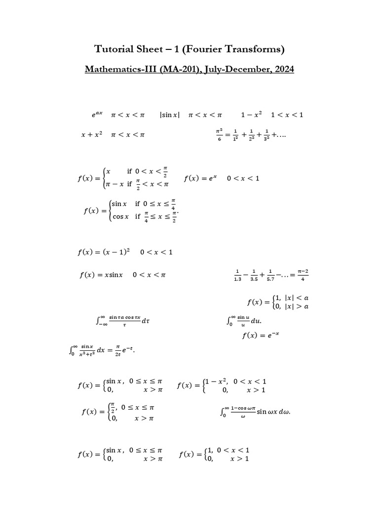 Tutorial Sheet - 1 - Fourier Transforms | PDF