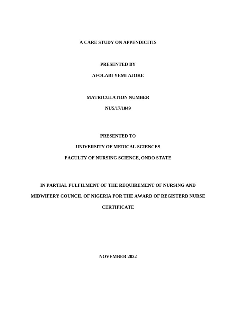 case study appendicitis EDITED 2 | PDF | Surgery | Medical Specialties