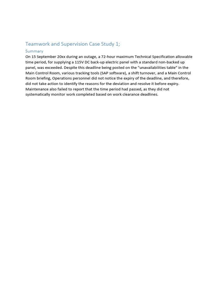 Teamwork and Supervision Case Study 1 Rev1 | PDF