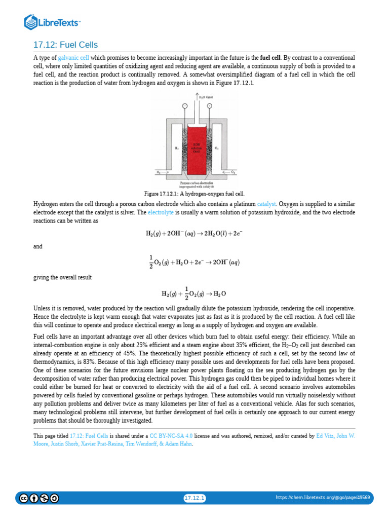 17.12 Fuel Cells | PDF | Fuel Cell | Chemical Reactions