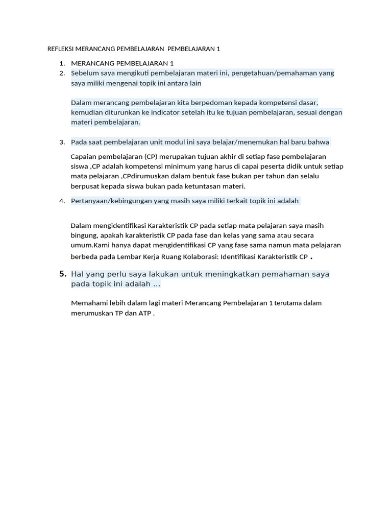 REFLEKSI MERANCANG PEMBELAJARAN PEMBELAJARAN 1 | PDF REFLEKSI MERANCANG PEMBELAJARAN PEMBELAJARAN 1 | PDF