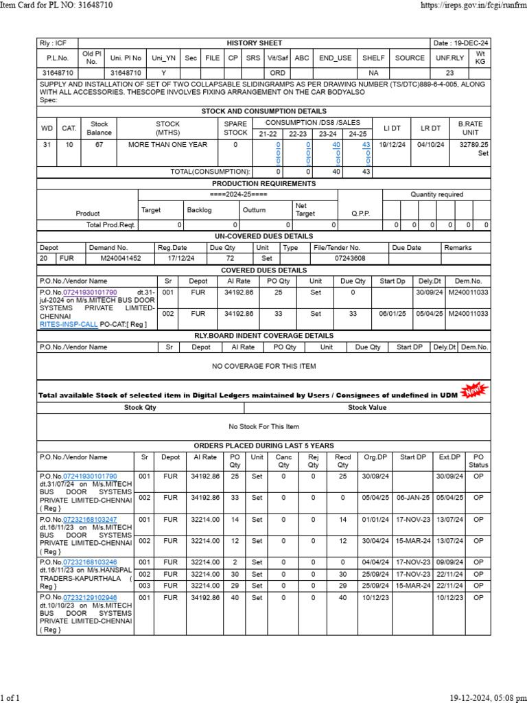 Item Card For PL NO - 31648710 | PDF