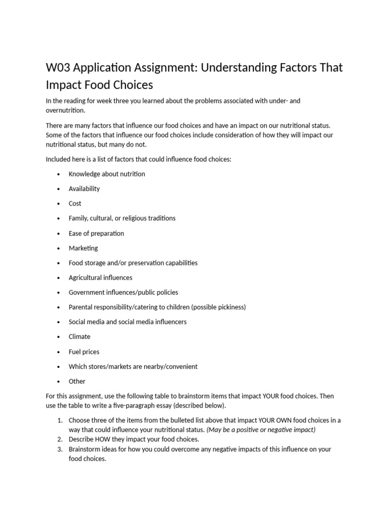 Factors Influencing Food Choices | PDF | Nutrition | Diet & Nutrition