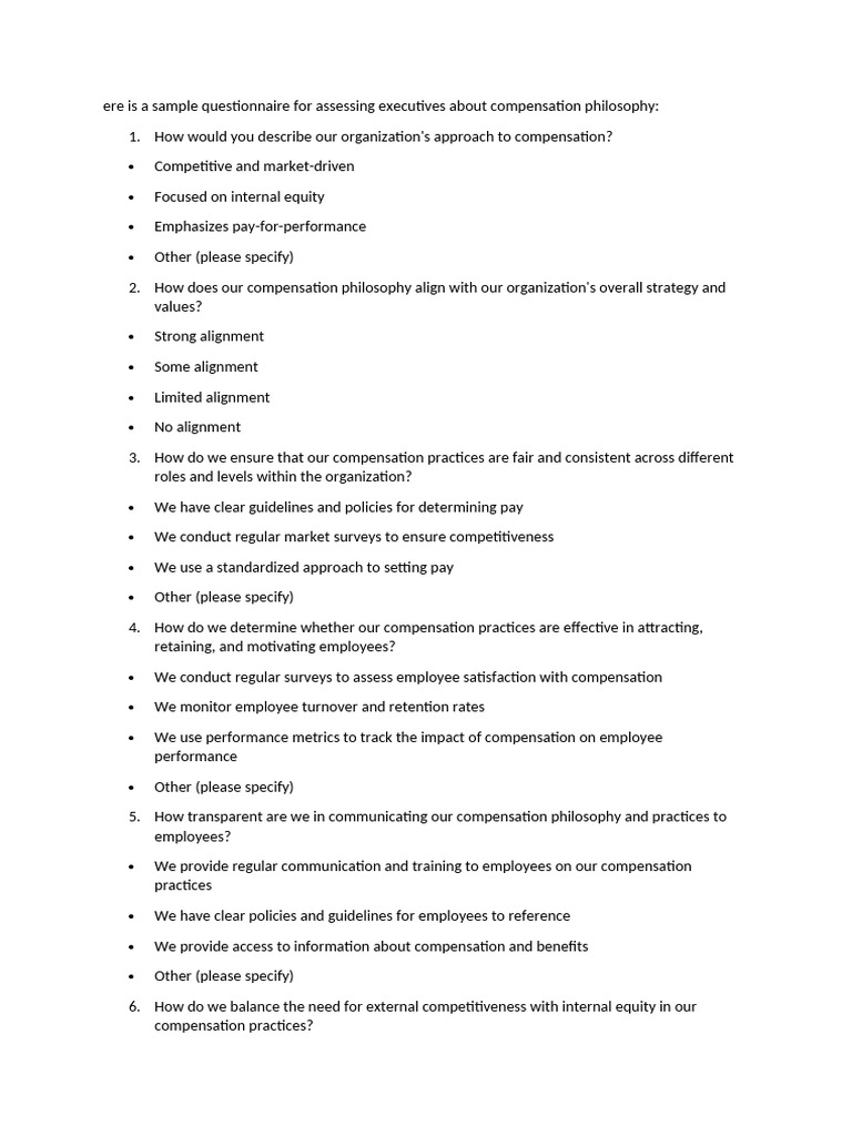 Assessing Executives About Compensation Philosophy | PDF | Employee ...