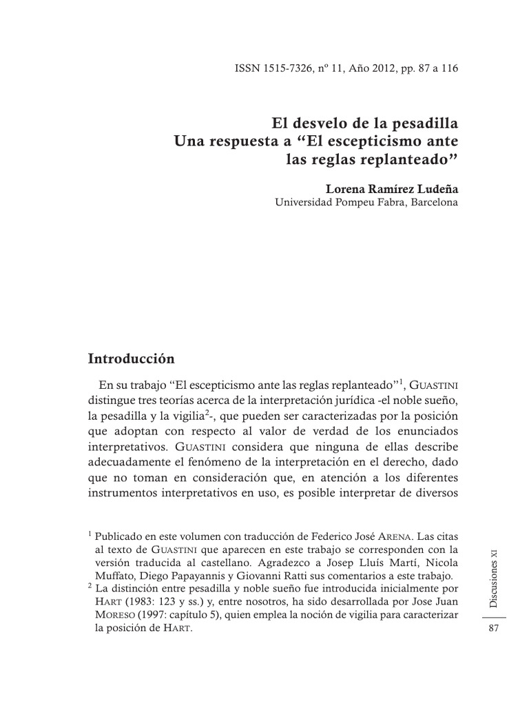 El Desvelo de La Pesadilla Una Respuesta A El Escepticismo Ante Las ...