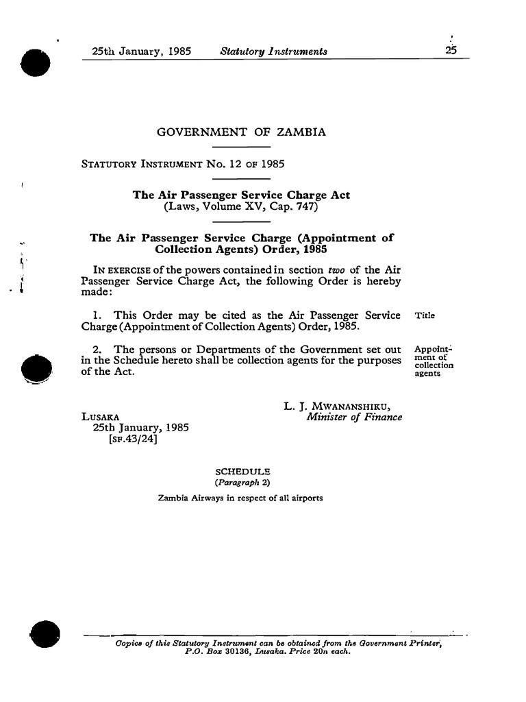 Air Passenger Service Charge (Appointment of Collection Agents) Order ...