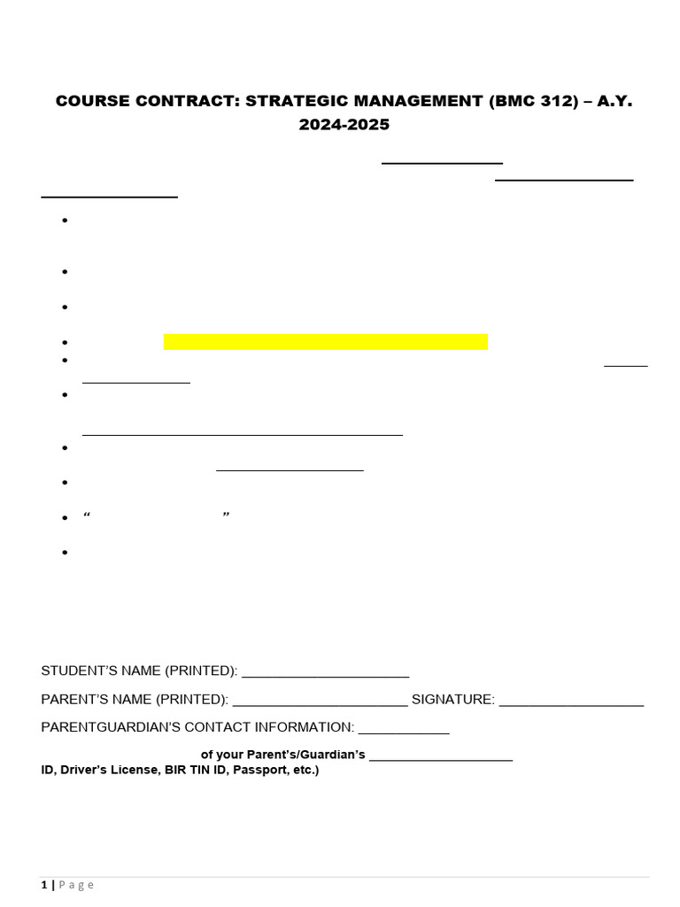 Strat MGT Course Contract 2024-2025 | PDF