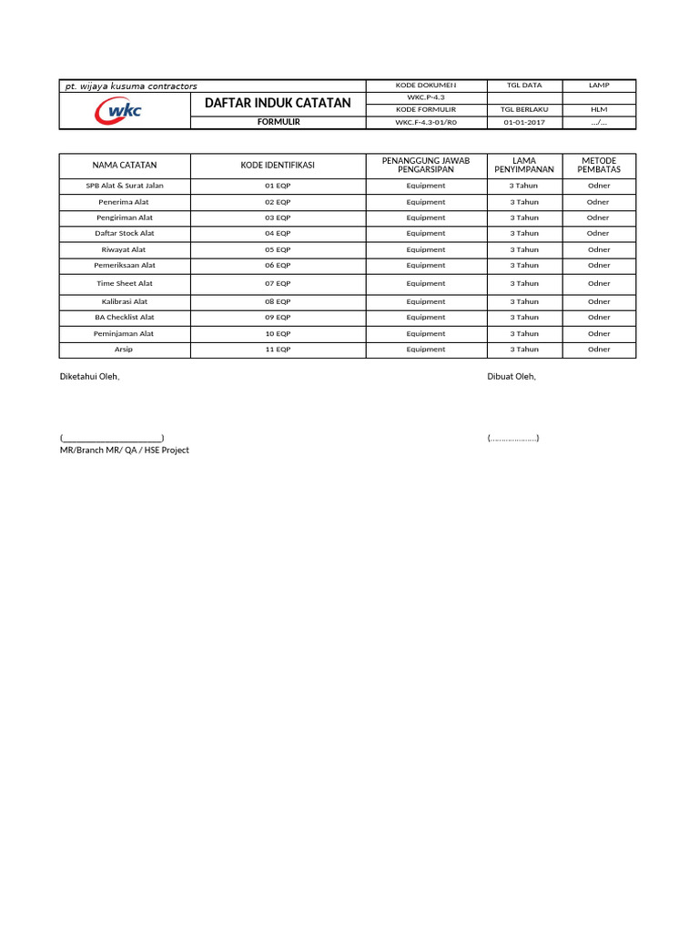 Daftar Induk Catatan (EQP) | PDF