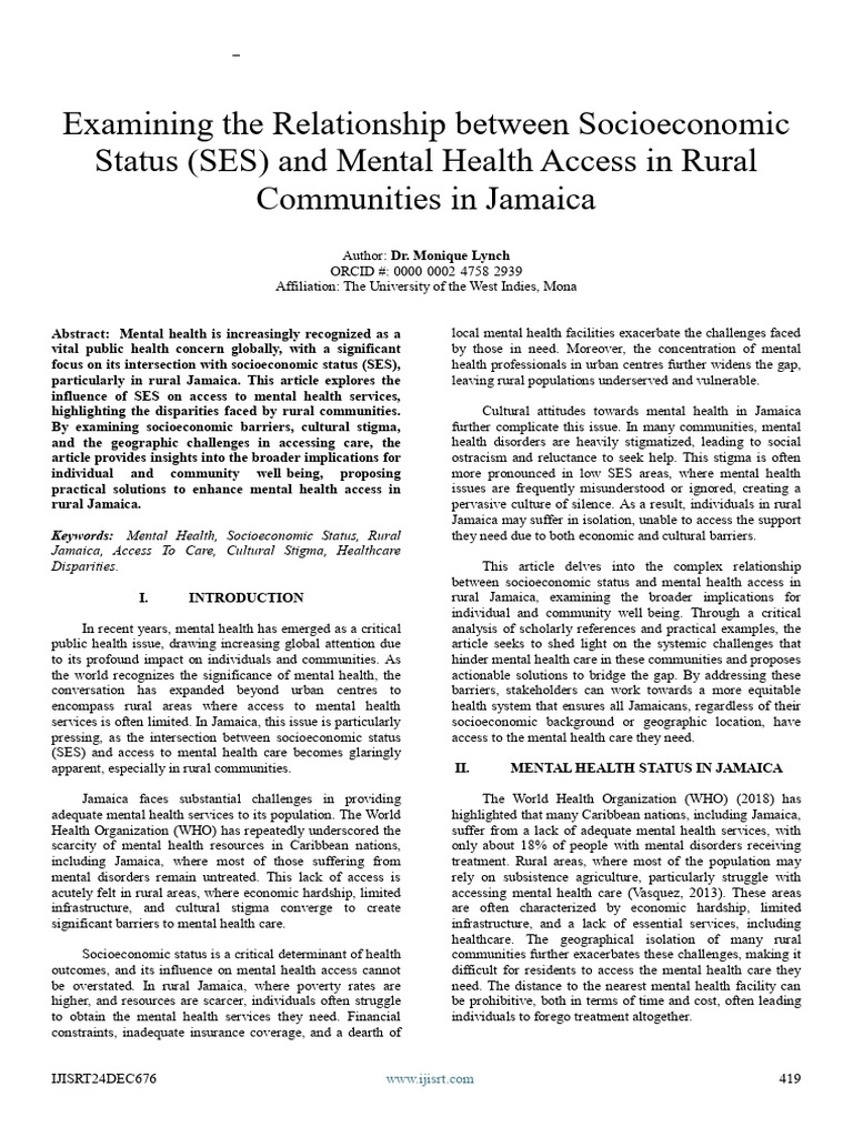 Examining The Relationship Between Socioeconomic Status (SES) and ...