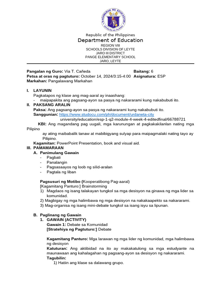 Lesson Plan in ESP | PDF