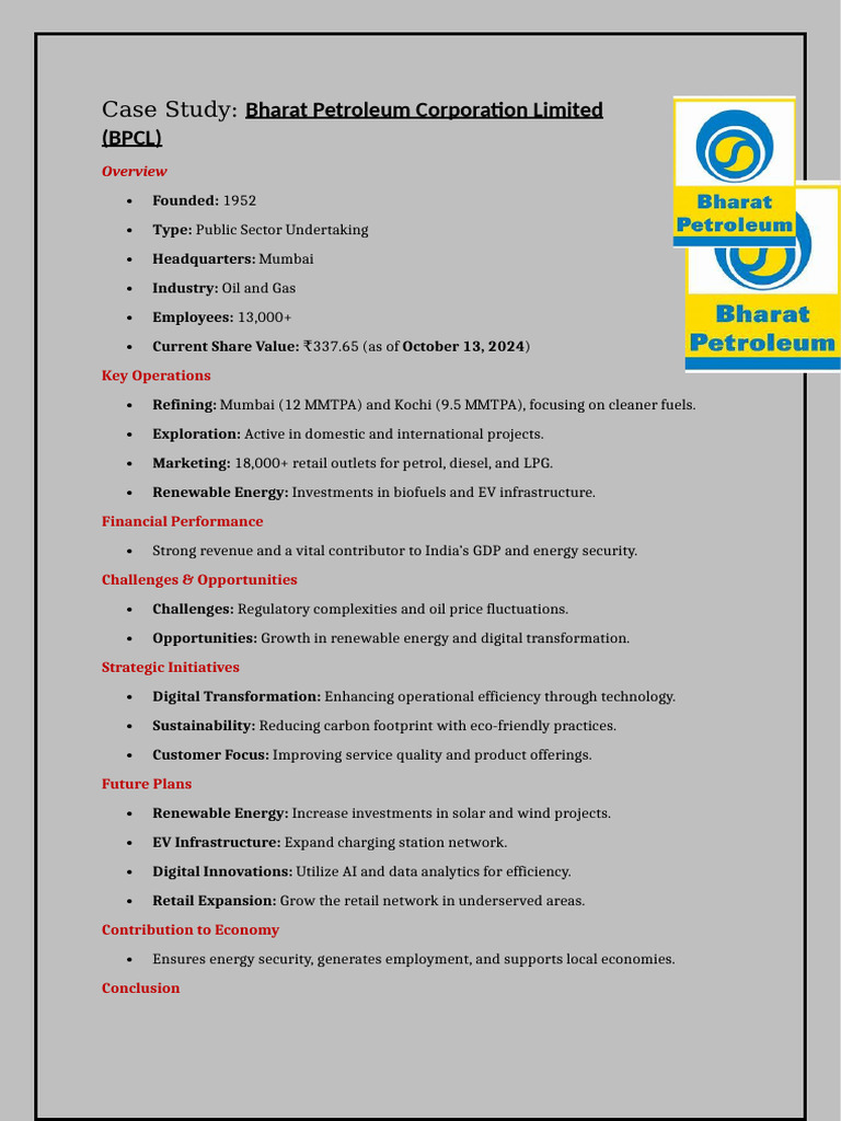BPCL Case Study Final | PDF
