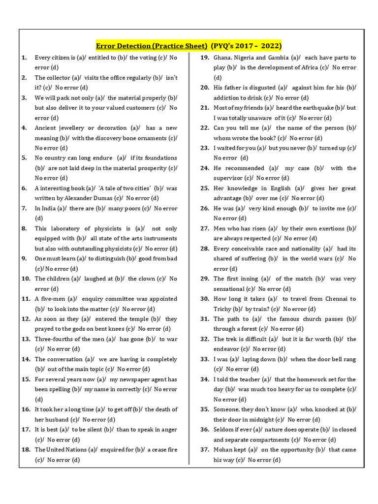 Error Detection Practice: PYQs 2017-2022 | PDF